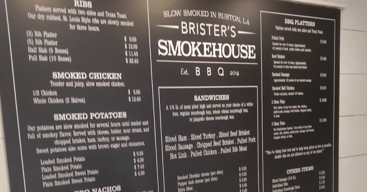 Brister's Smokehouse BBQ Menu (Update Menu 2025) : Mosley's Barbecue