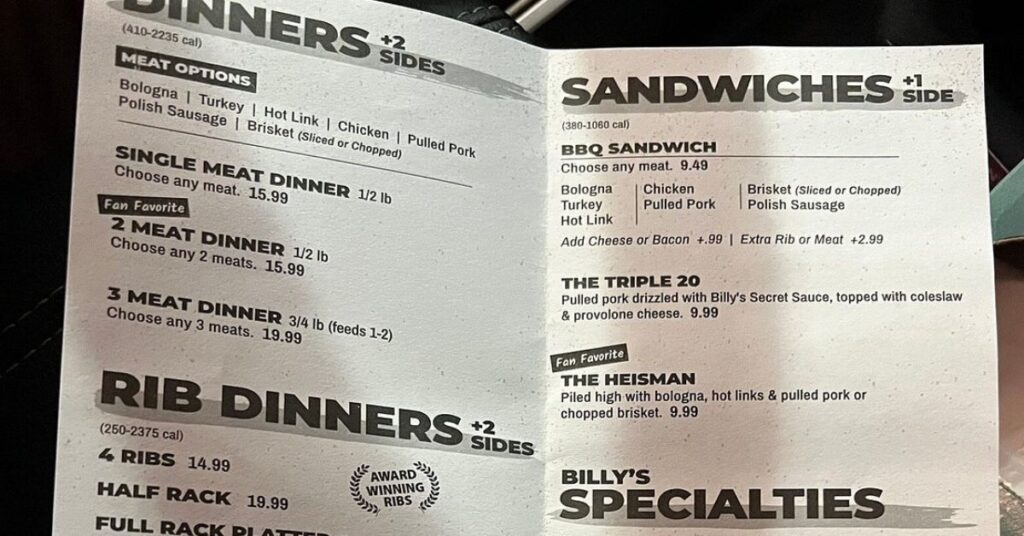 Highly Effective Billy Sims BBQ Menu (Update Menu 225): Mosley's Barbecue